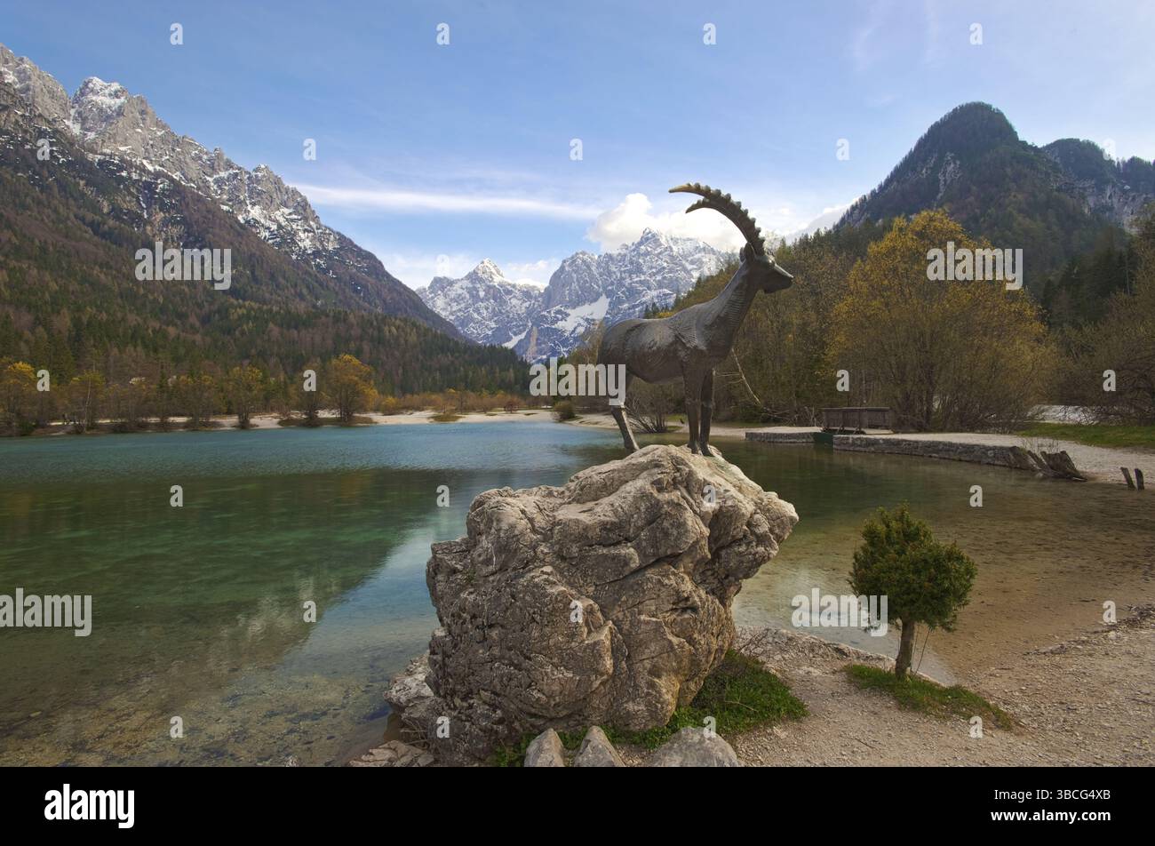Jasna Lake, Jezero, Ibex Sculpture, Kranska Gora, Slovenia, Europe ...