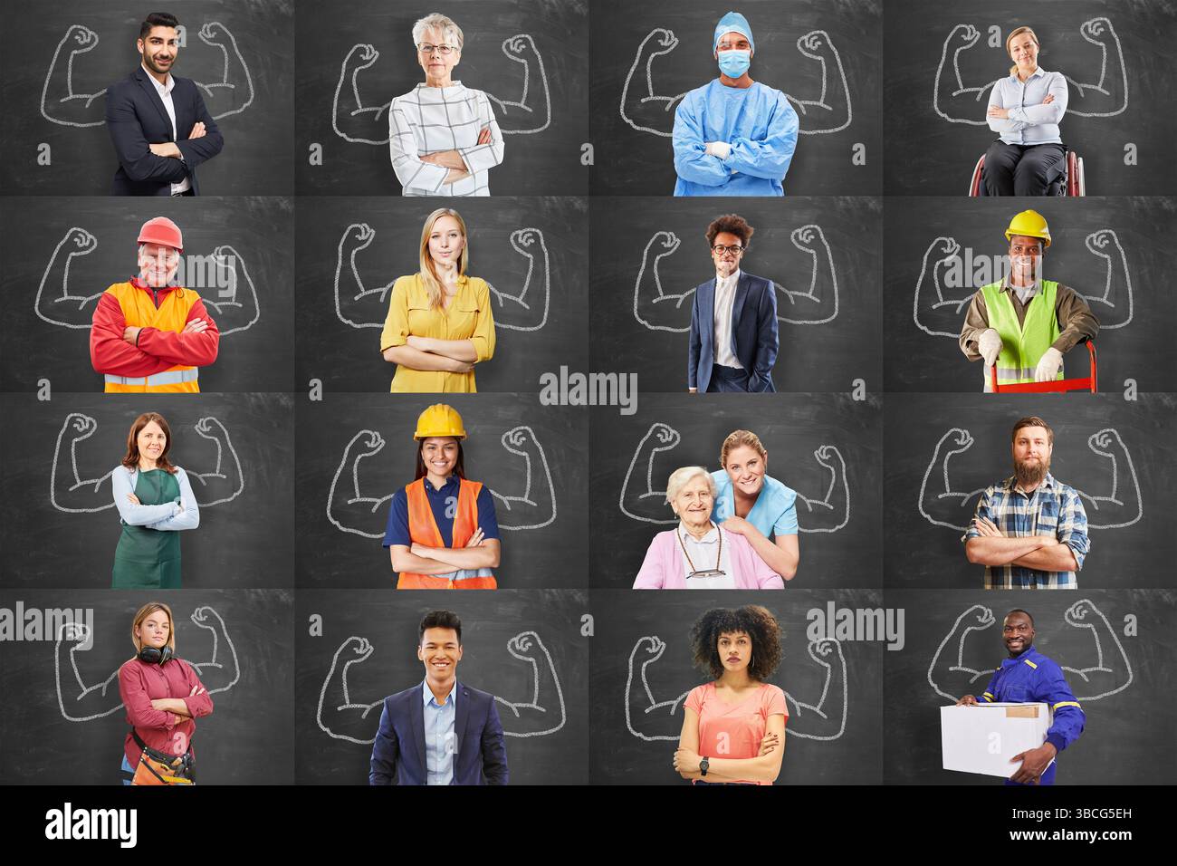 Collage of portraits of employees from many industries in front of a ...