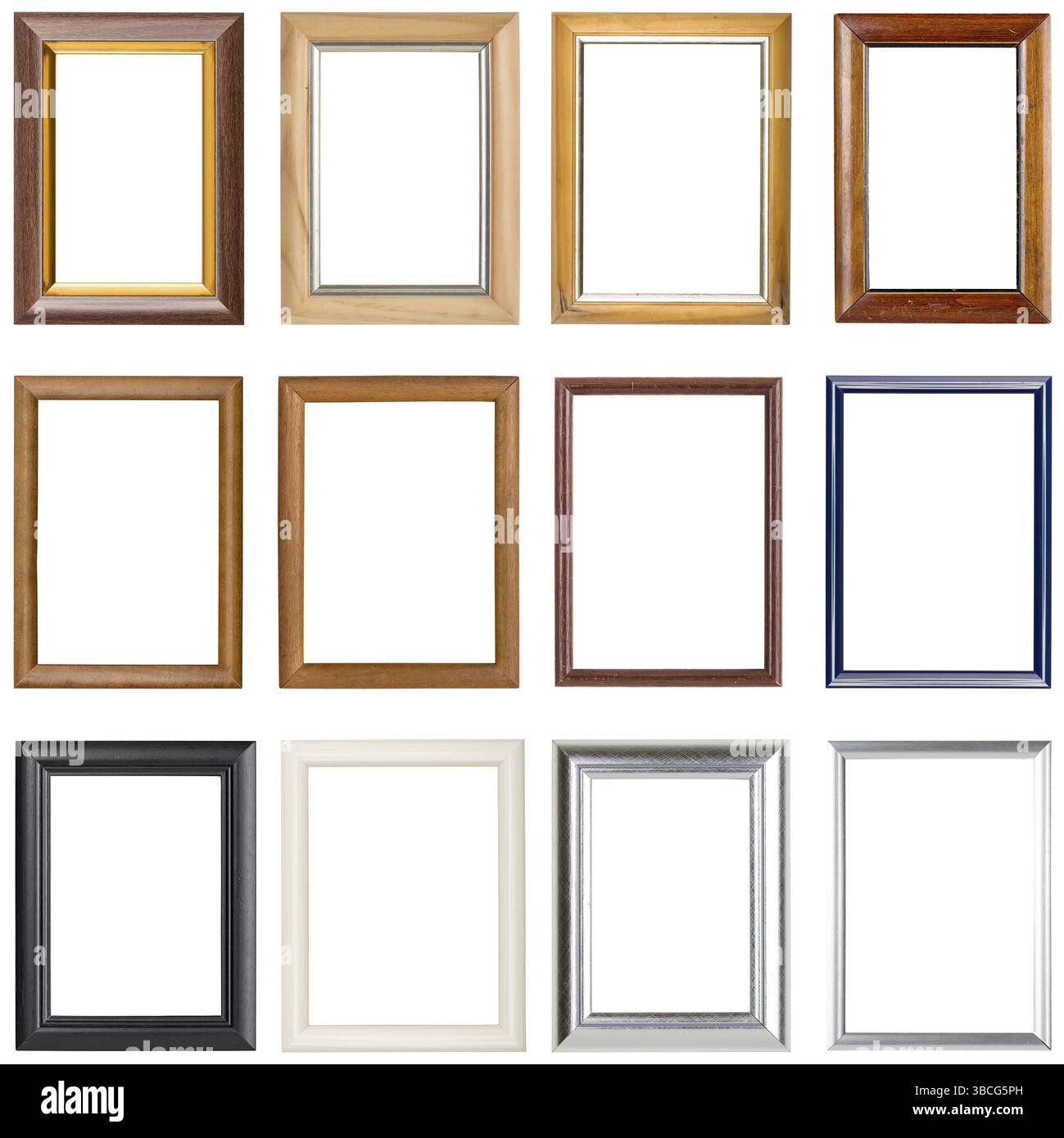 Collection of wooden picture frames, isolated on white Stock Photo - Alamy