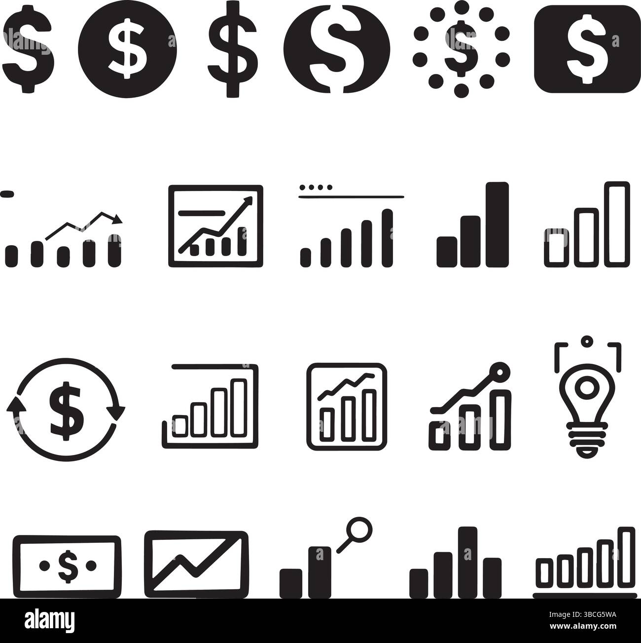 Business and Finance Analysis Icon Set – Black Symbols on White ...