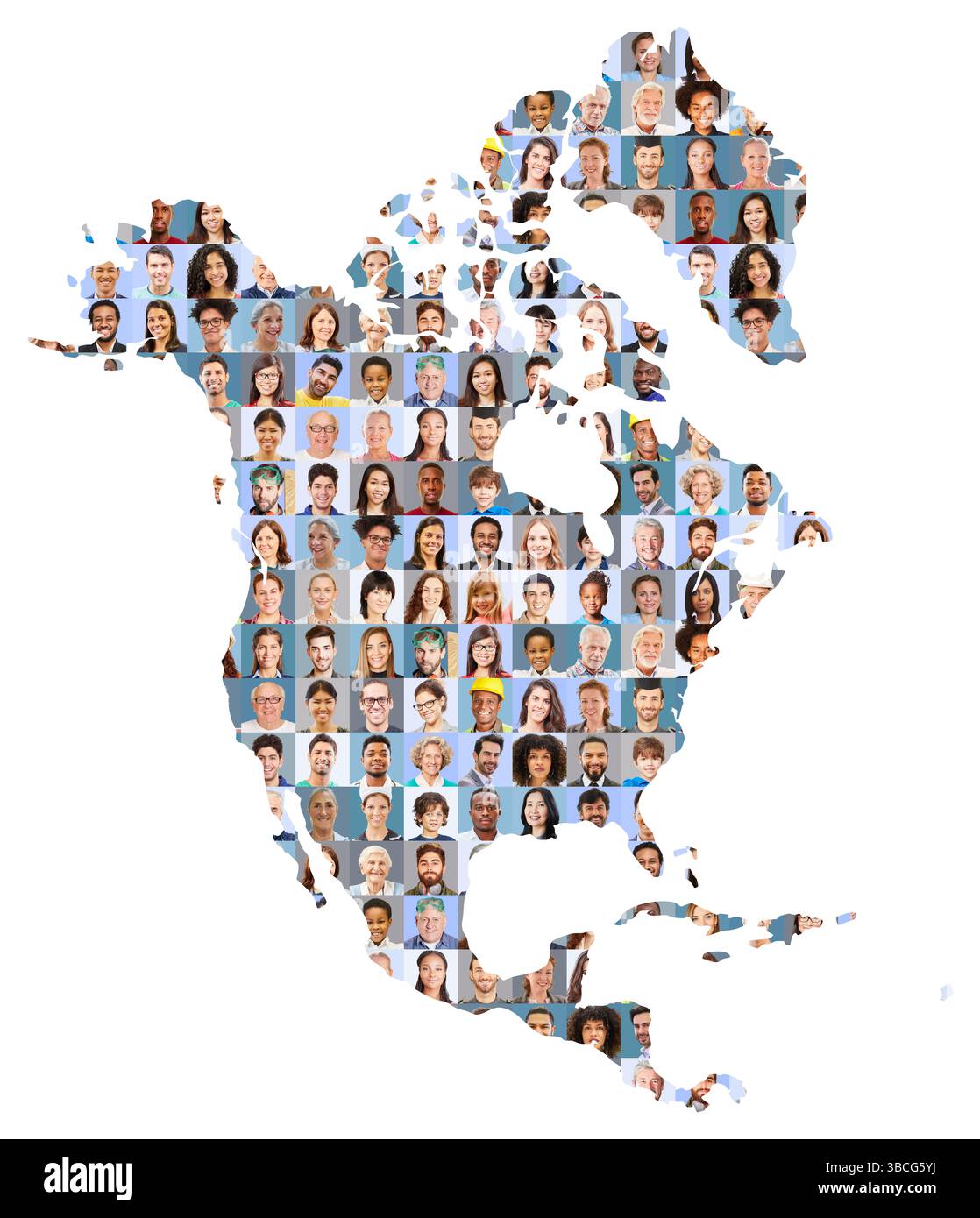People of many generations against subtle backgrounds on a map of North ...