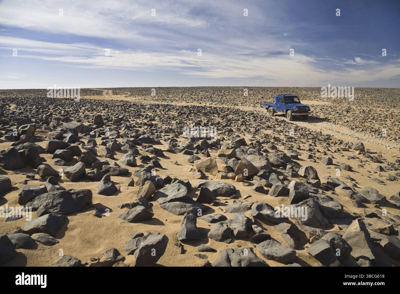 Car in stone desert, black desert, sahara, stone desert, libya Stock ...