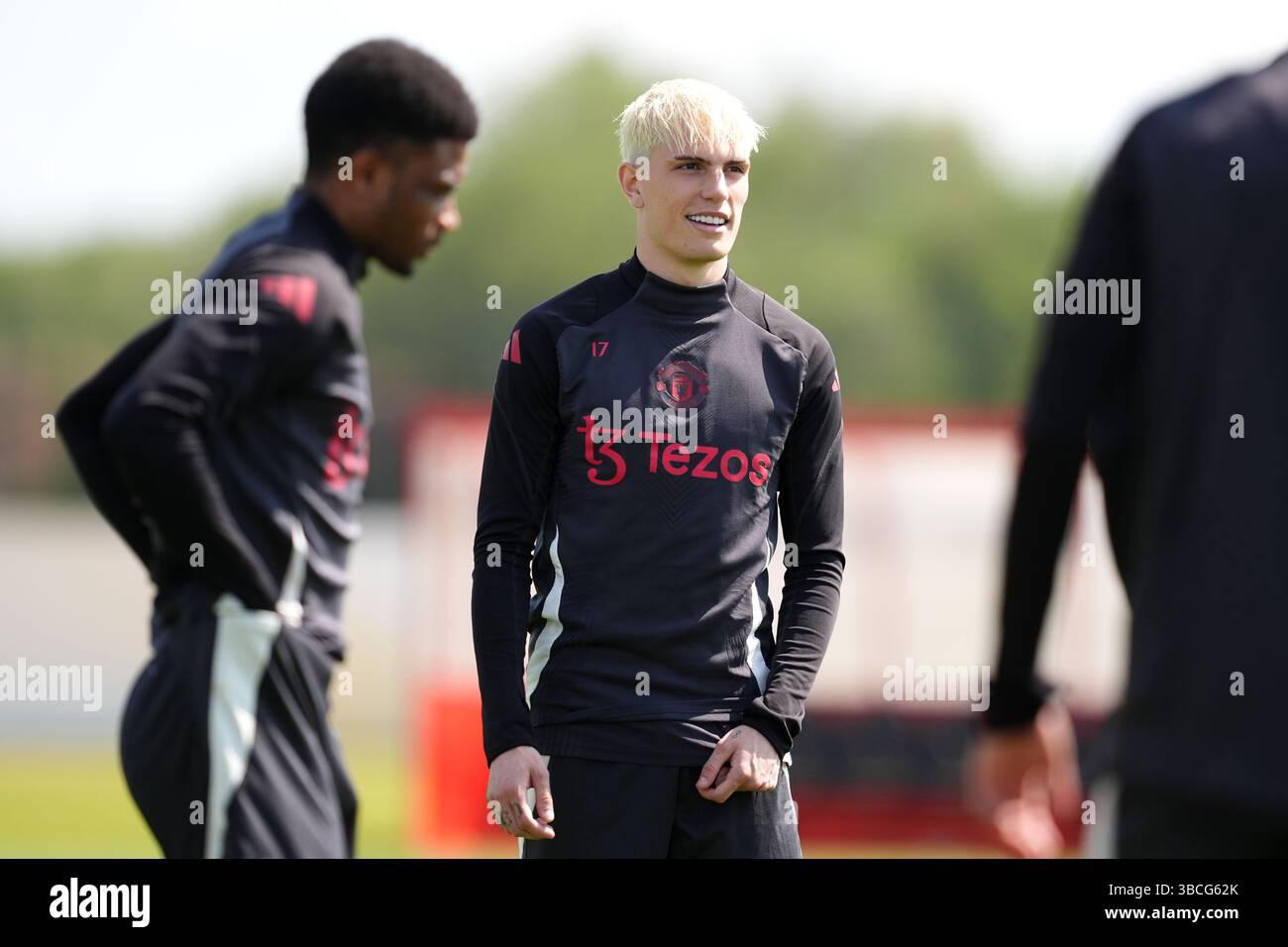 Manchester United's Alejandro Garnacho (centre) and team-mates during a ...