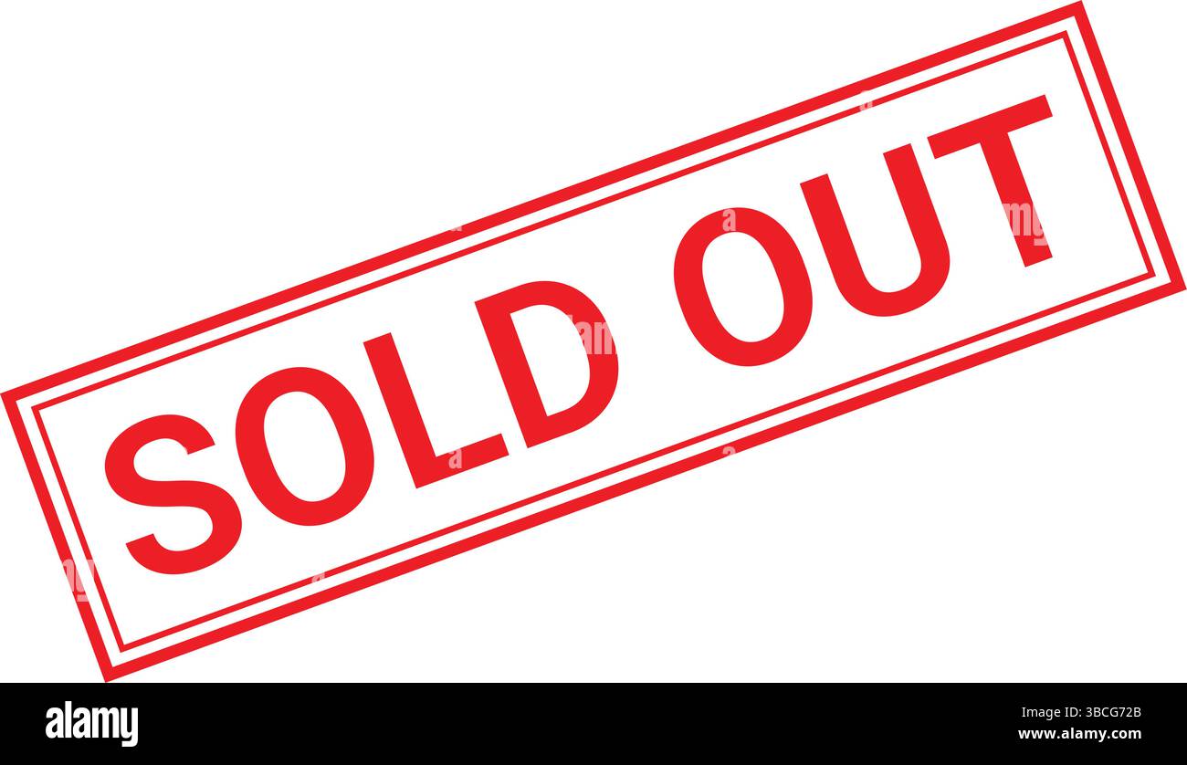 red sold out stamp in diagonal rectangular frame with bold capital ...