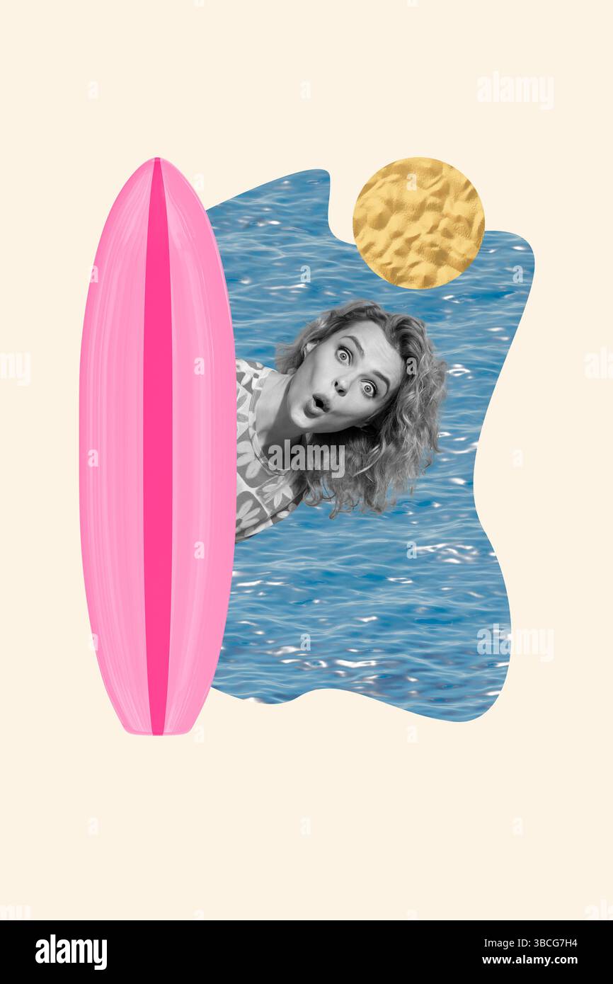 Trend artwork sketch 3D collage of ocean longboard surfing summer ...
