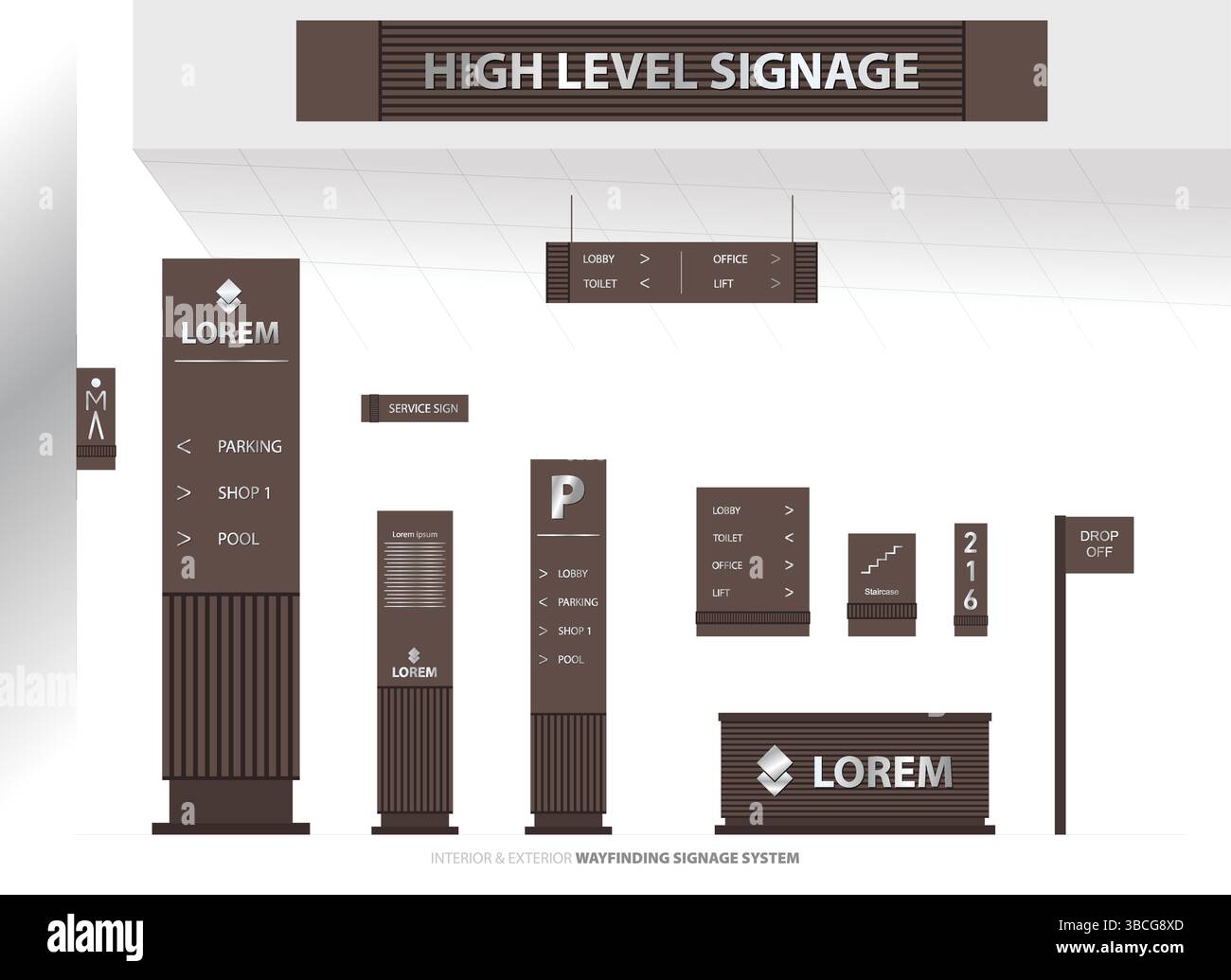 Wayfinding system signage mockup set Direction signs Exterior and interior way finding design ...