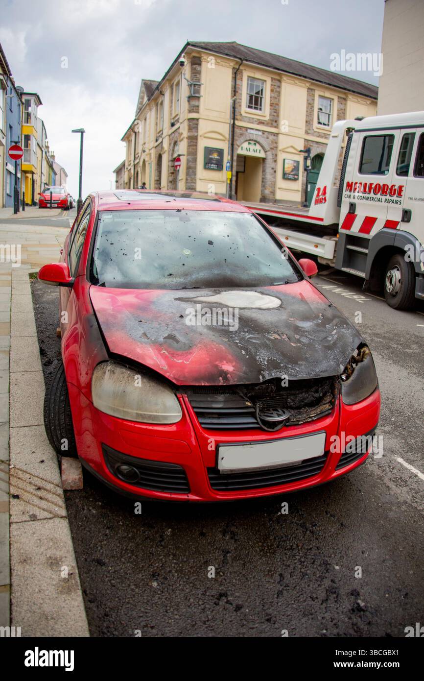 Red VW car fire burnt Stock Photo - Alamy