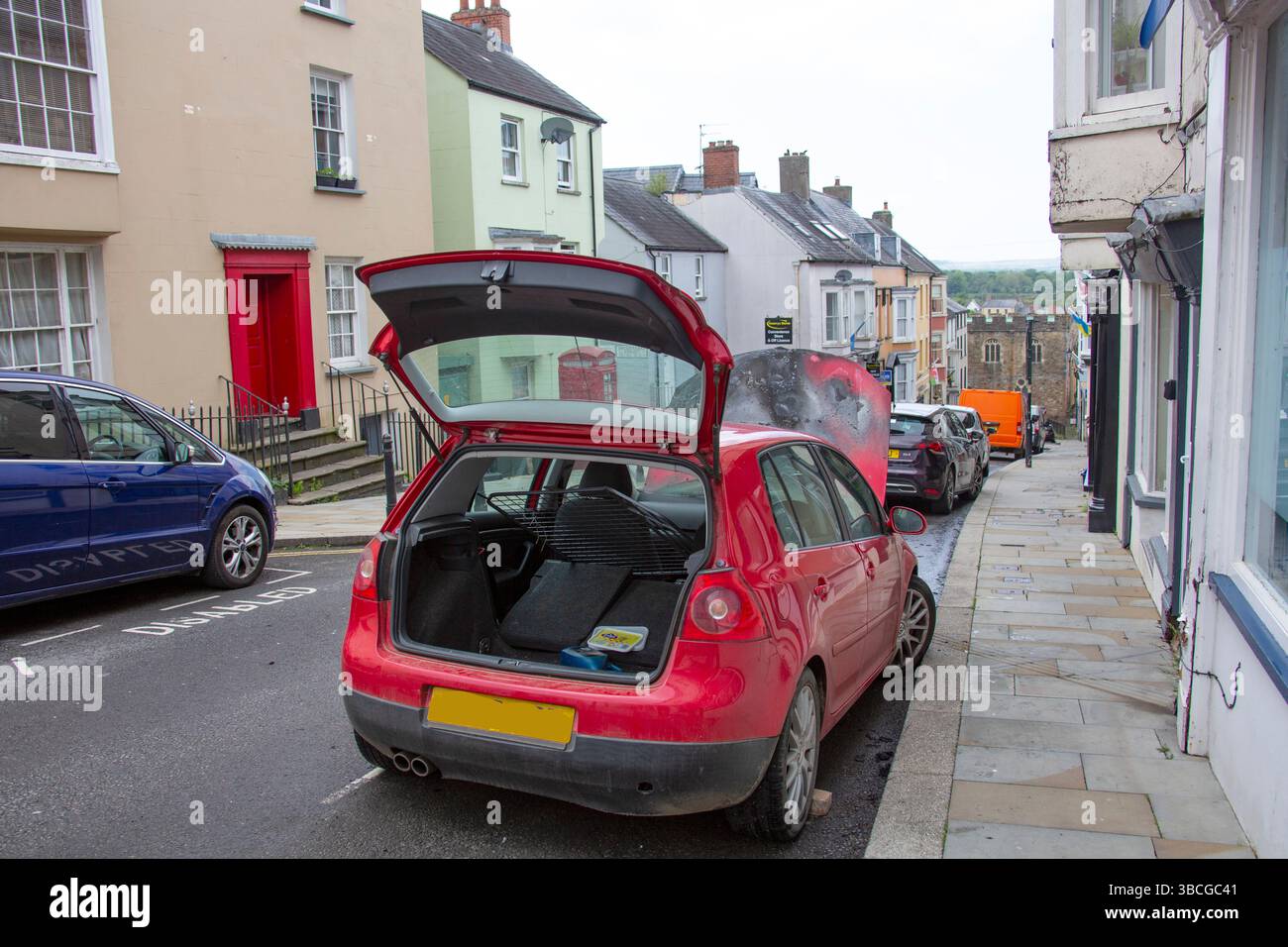 Red VW car fire burnt Stock Photo - Alamy