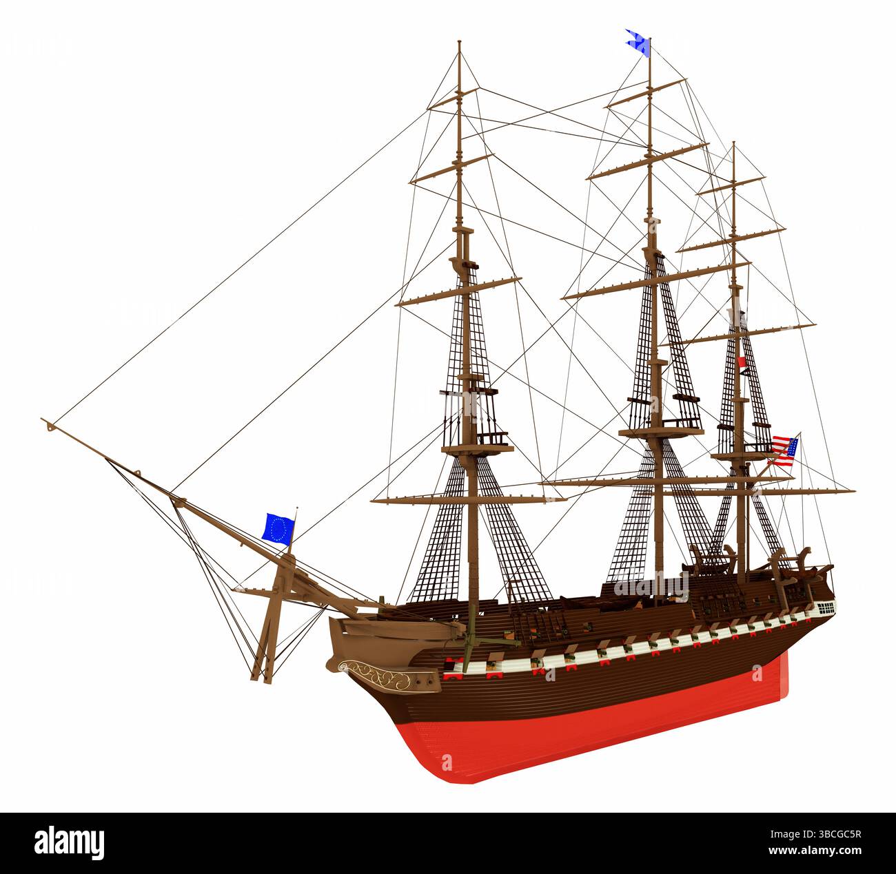 Three masted wooden hulled heavy frigate of the United States Navy from ...