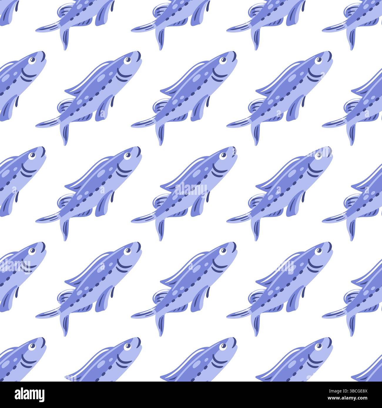 seamless symmetrical diagonal pattern features a variety of blue fish ...