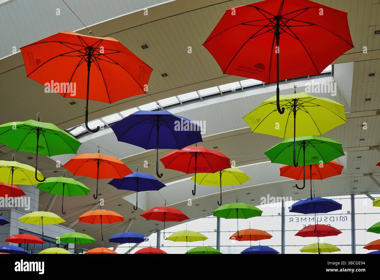 Milton Keynes, Buckinghamshire, UK - Umbrella art installation, visual ...