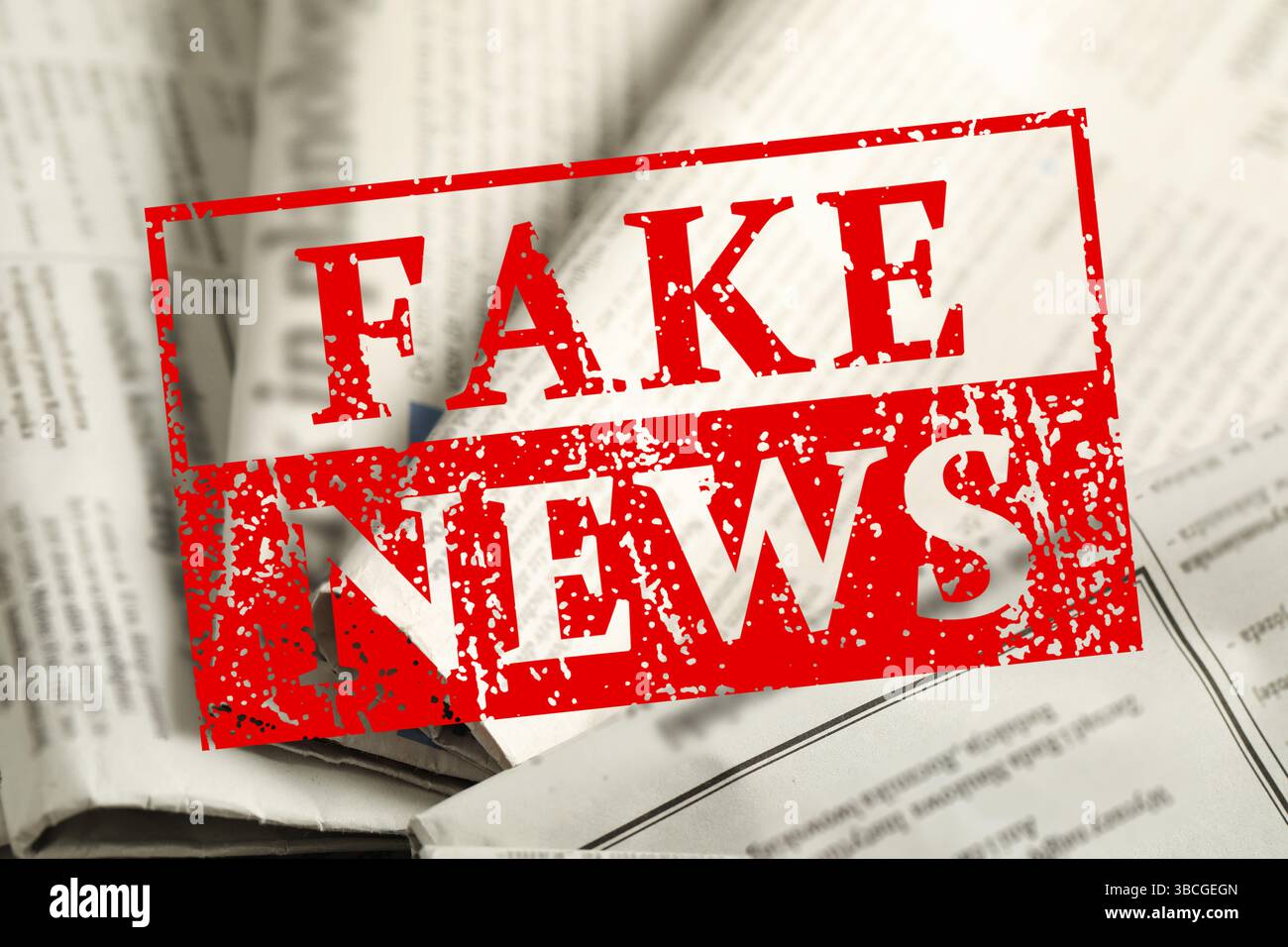 Red Fake News stamp and newspapers as background, closeup Stock Photo ...