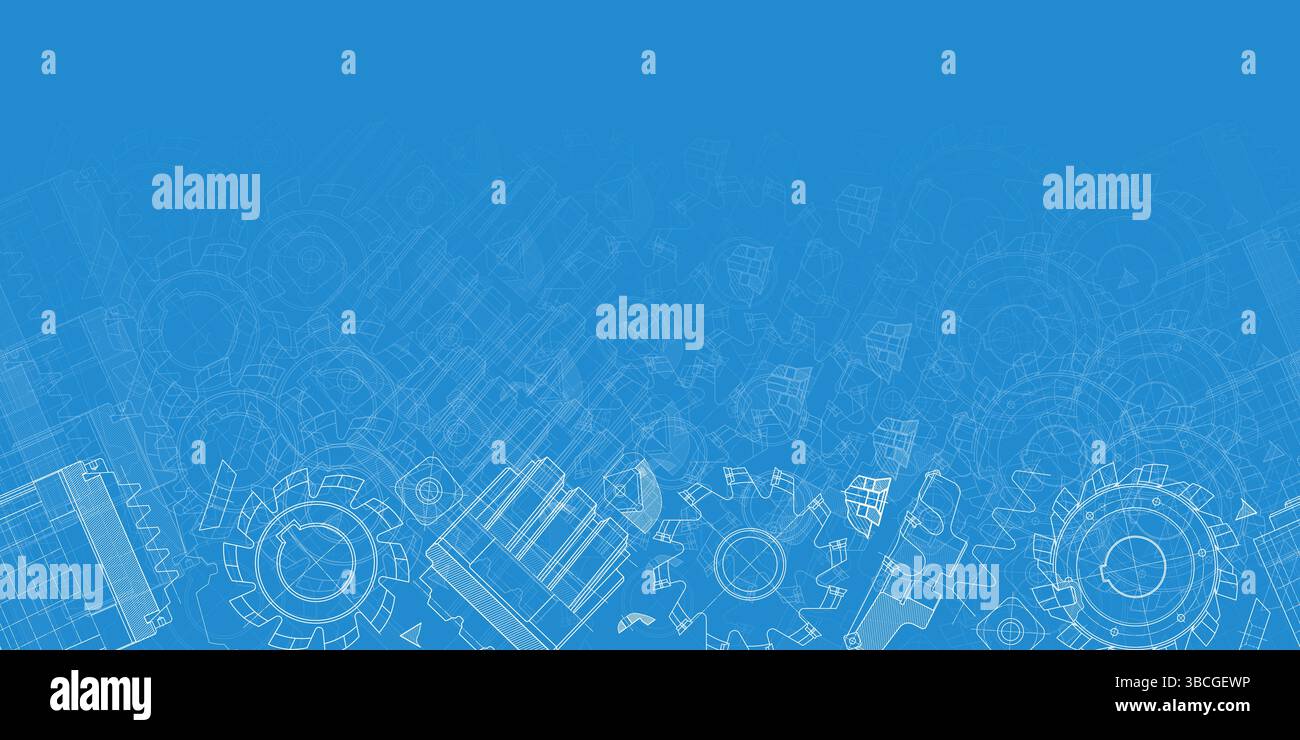 Mechanical engineering drawings on blue background. Cutting tools ...