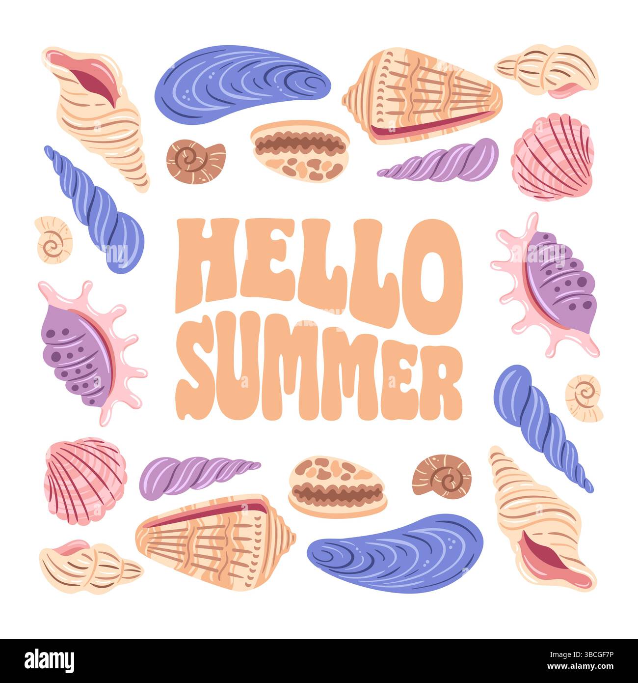 A vibrant vector illustration featuring a variety of colorful seashells ...