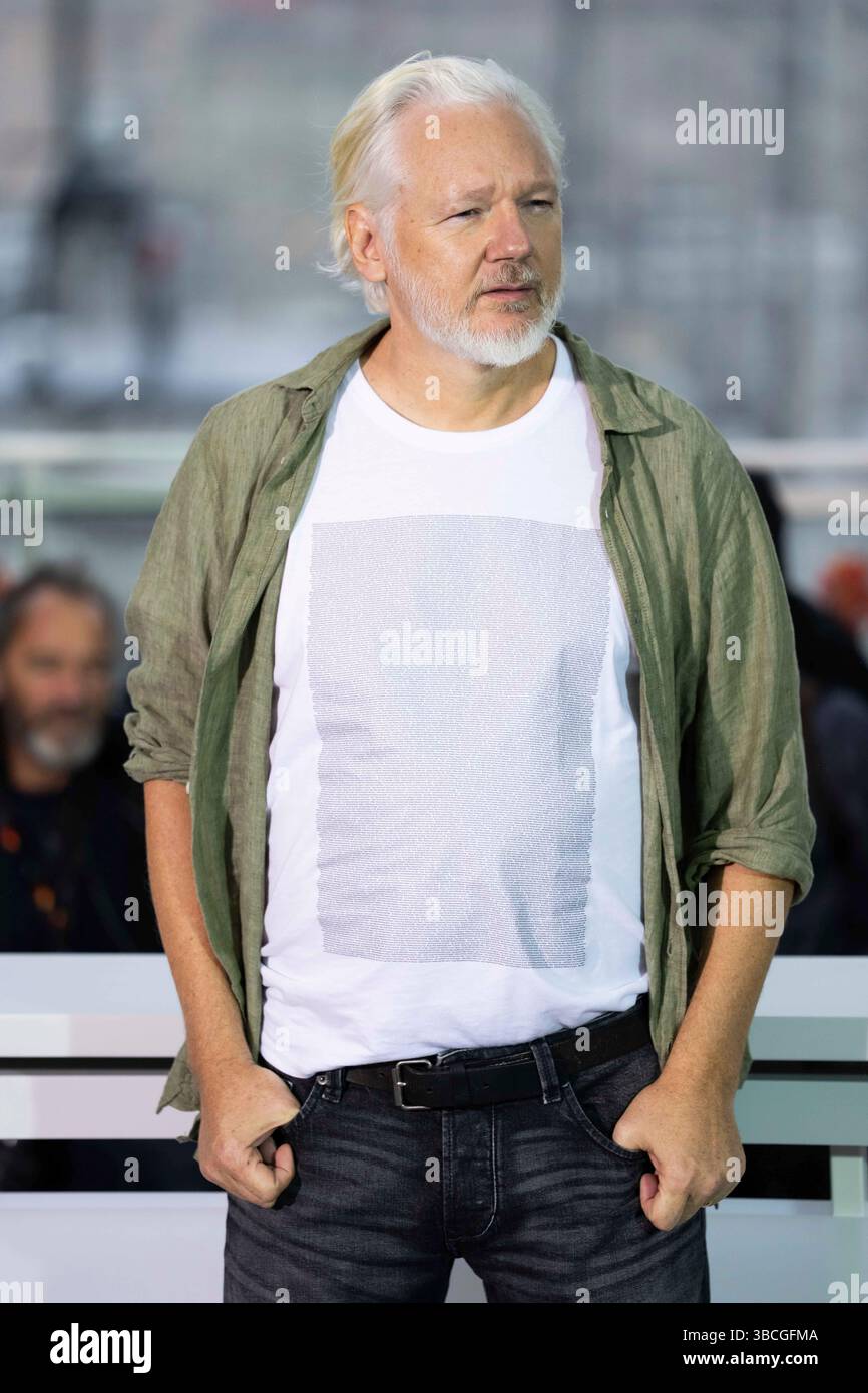 Julian Assange poses for photographers at the photo call for the film ...