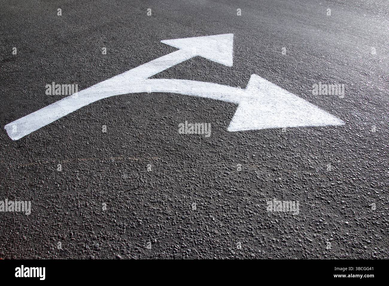 white directional arrow drawn on the asphalt ground - concept of paths ...