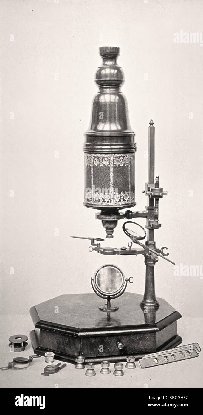 Microscopy General view- Early Microscope with various attachments ...