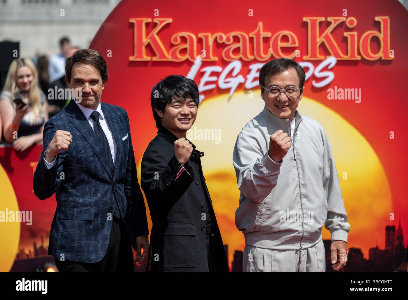 London, UK. 20 May 2025. Ralph Macchio, Ben Wang and Jackie Chan at the ...