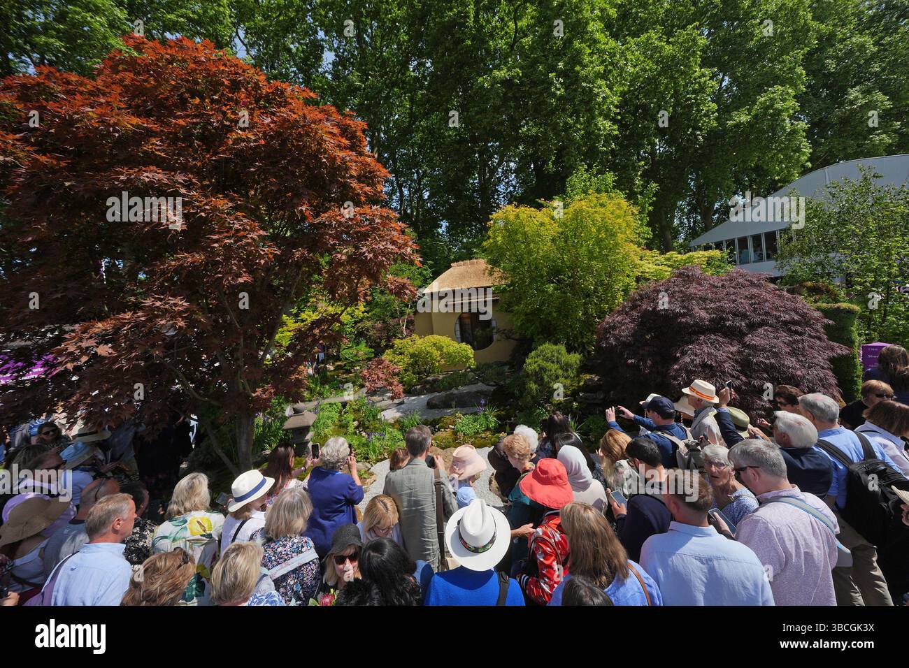 Visitors viewing Cha no Niwa - Japanese Tea Garden, which was a gold ...