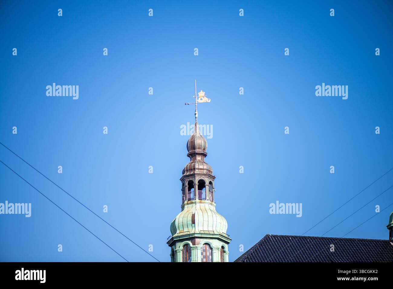 A close-up architectural photograph capturing the ornate tip of a ...