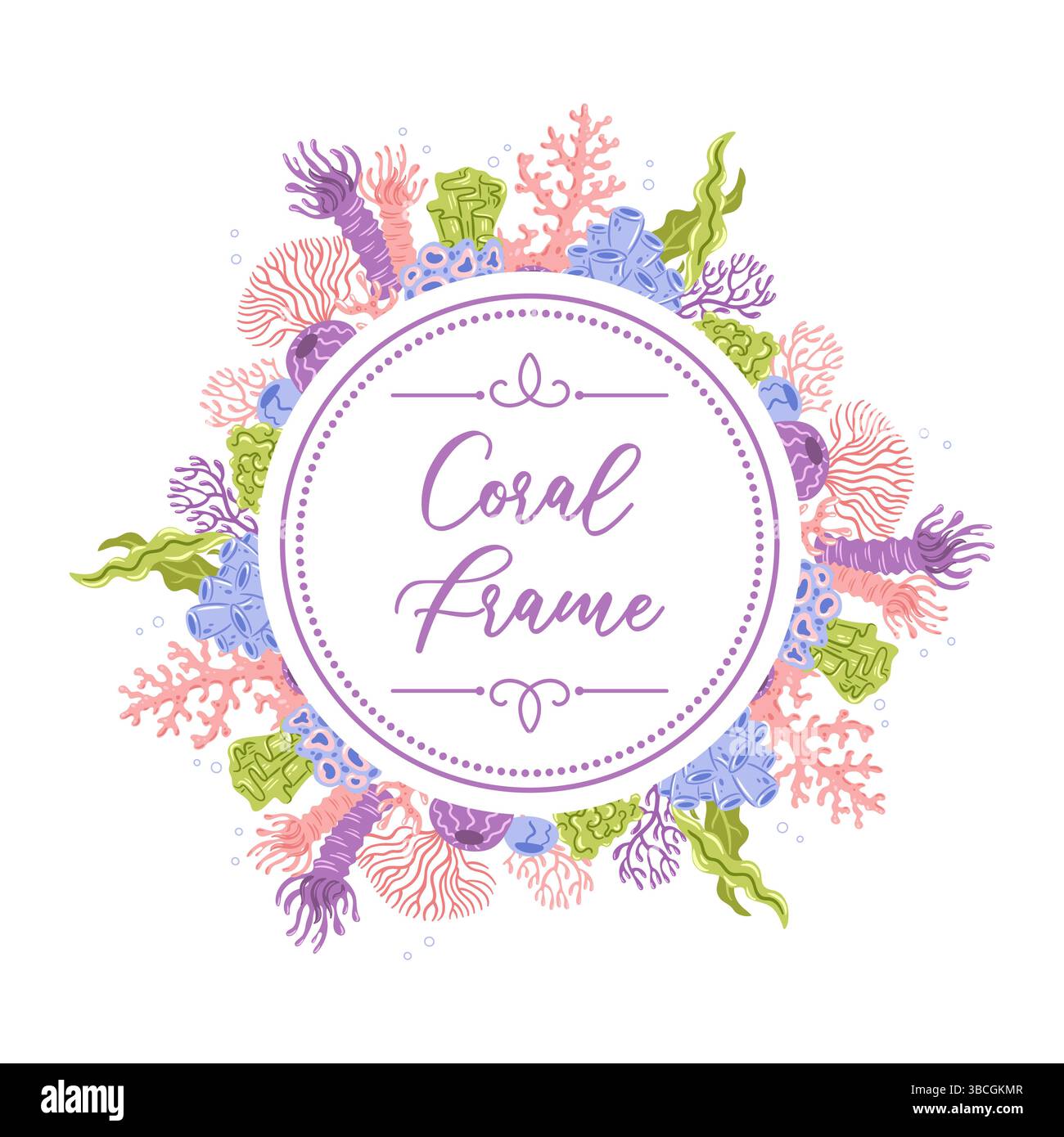 A stunning round frame illustration featuring elegant coral designs in ...