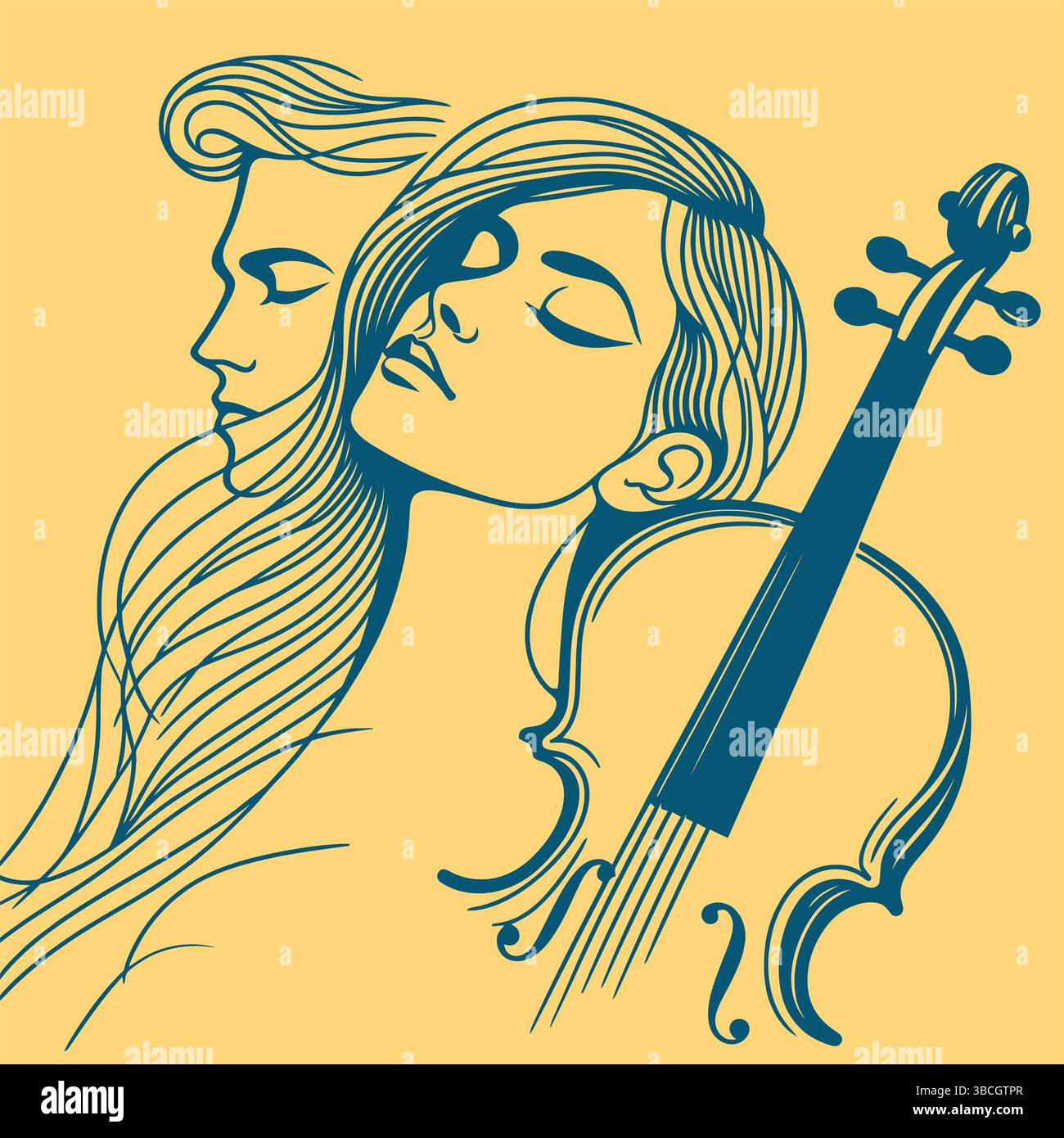 Two figures intertwined with the elegant curves of a violin. Vector ...