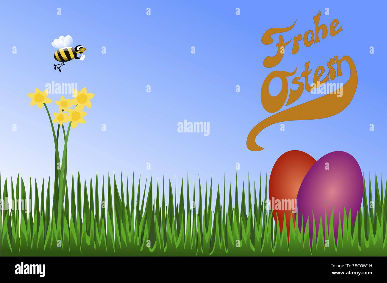 Yellow flowers in the grass with bees, Happy Easter and spring time ...