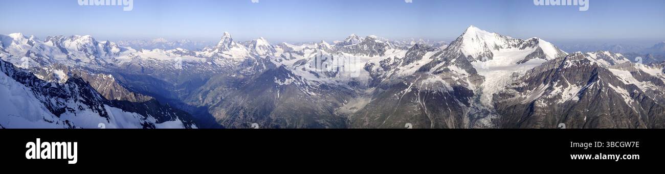 360 degree panorama view of the mountain above Zermatt in the Alps of ...
