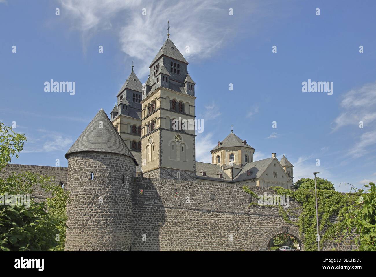 Sacred Heart of Jesus Church built in 1912 and historic town wall with defence defence tower ...