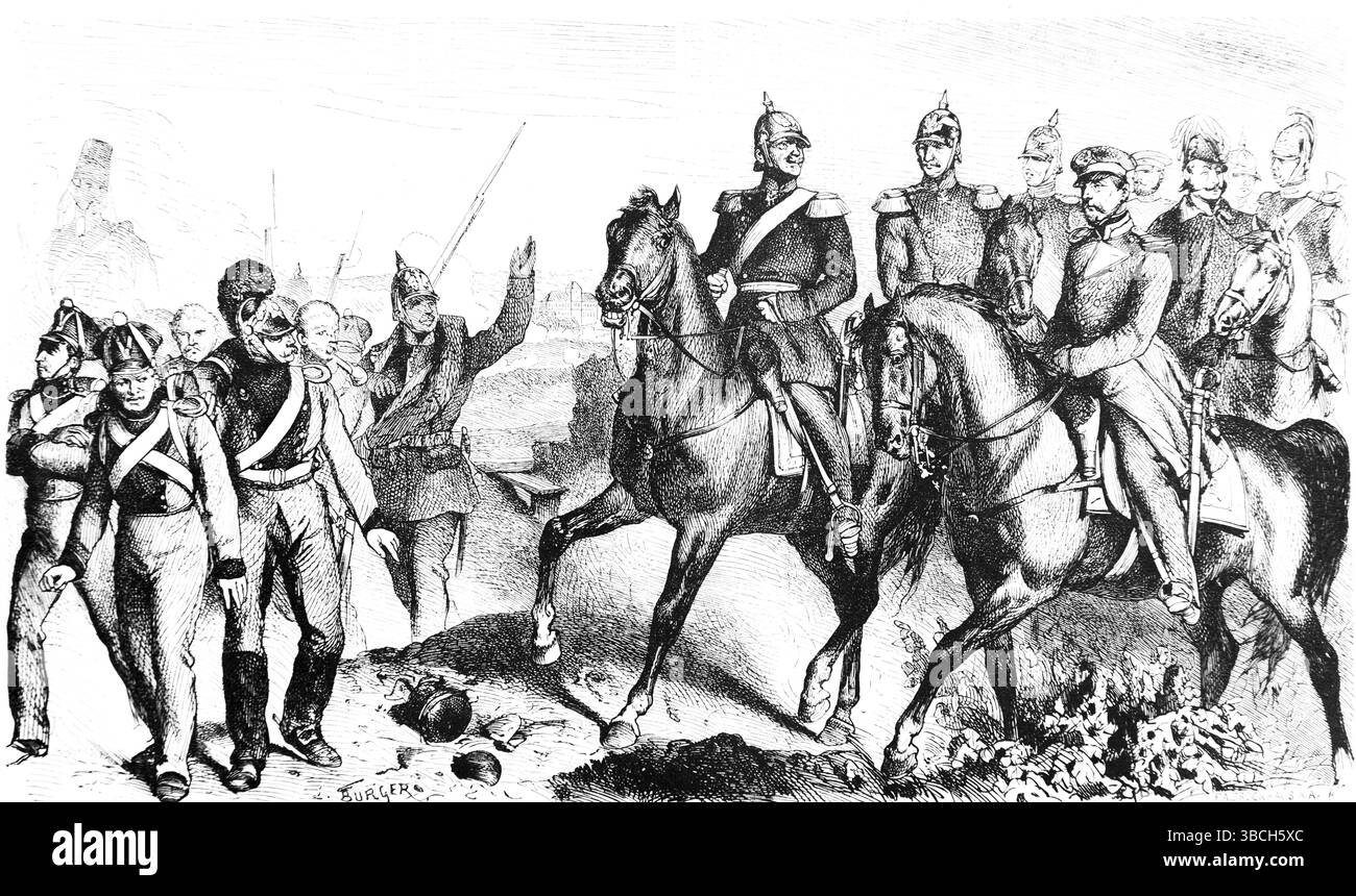 General von Wrangel on horseback in the town of Schleswig, horsemen ...