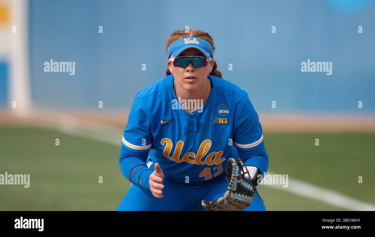 UCLA first baseman Megan Grant takes her stance during an NCAA regional ...