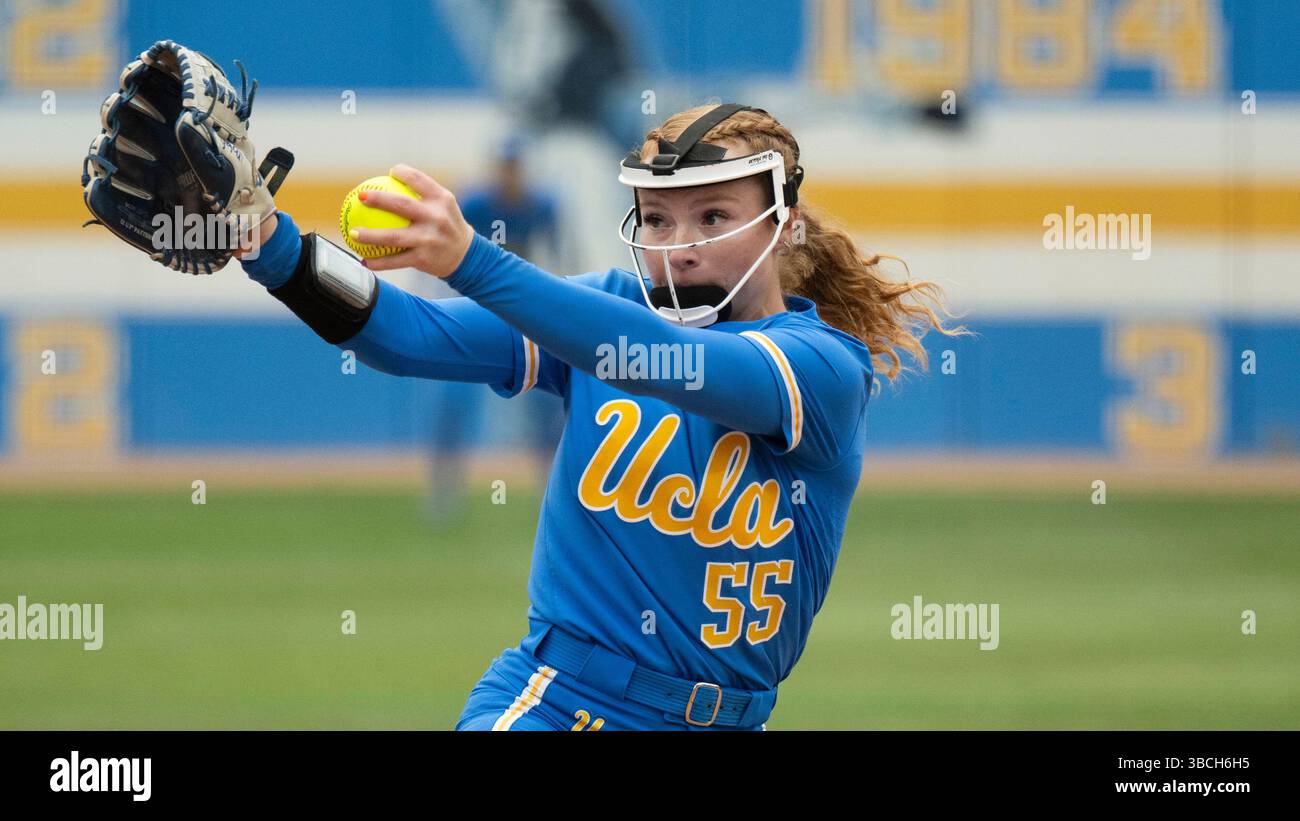 UCLA relief pitcher Kaitlyn Terry delivers a pitch during an NCAA ...
