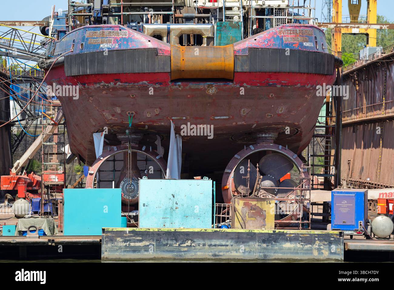 Hamburg, Germany. 20th May, 2025. A tugboat lies in dry dock at the ...