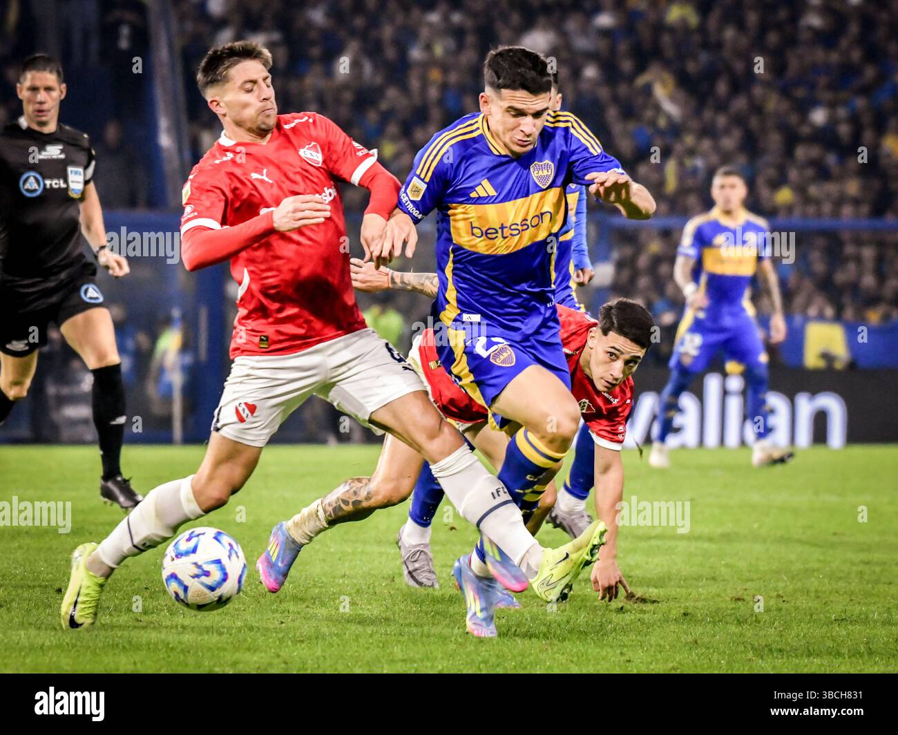 May 19, 2025. La Bombonera Stadium, Buenos Aires, Argentina. Federico Vera (Left) and Lautaro ...