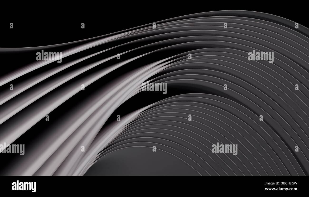 Abstract black and white curves forming a dynamic wave pattern. Blender 3D illustration Stock ...