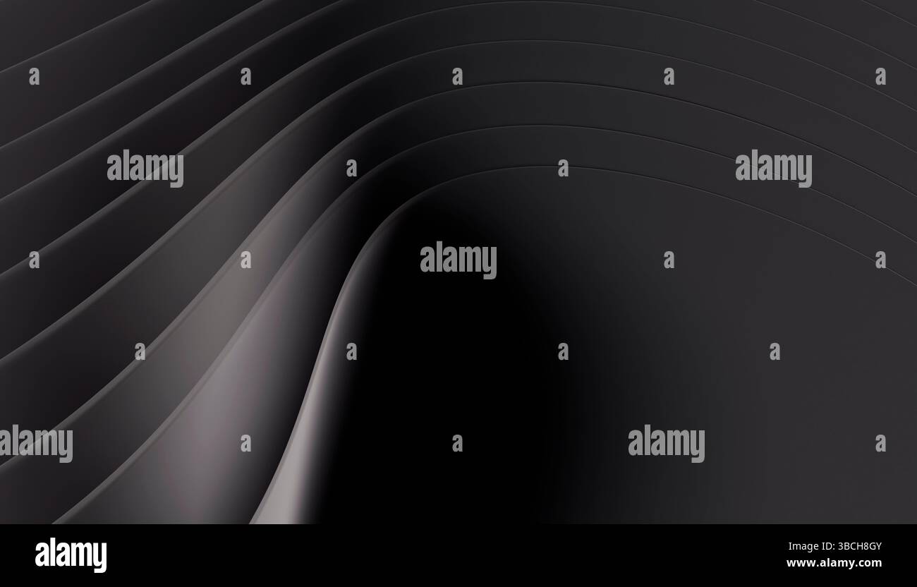 Smooth black abstract background with curved lines creating a sense of ...