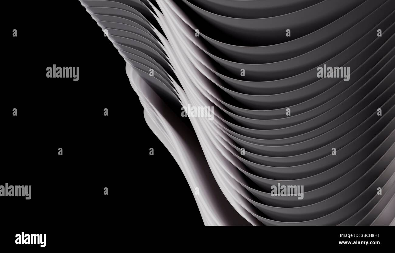 Abstract black and gray layers creating a fluid, wave-like structure on ...