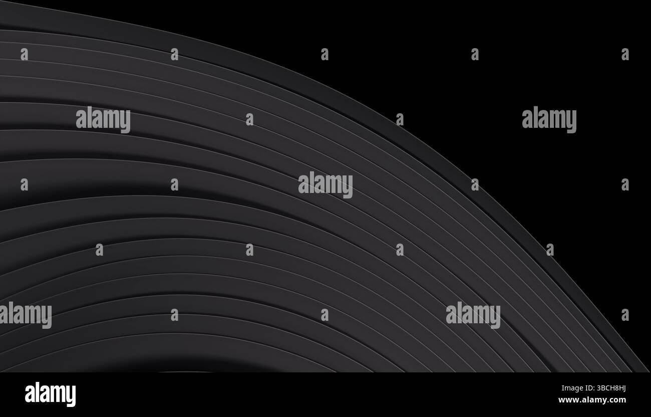 Curved black abstract lines on a dark background create a sleek and modern visual effect ...