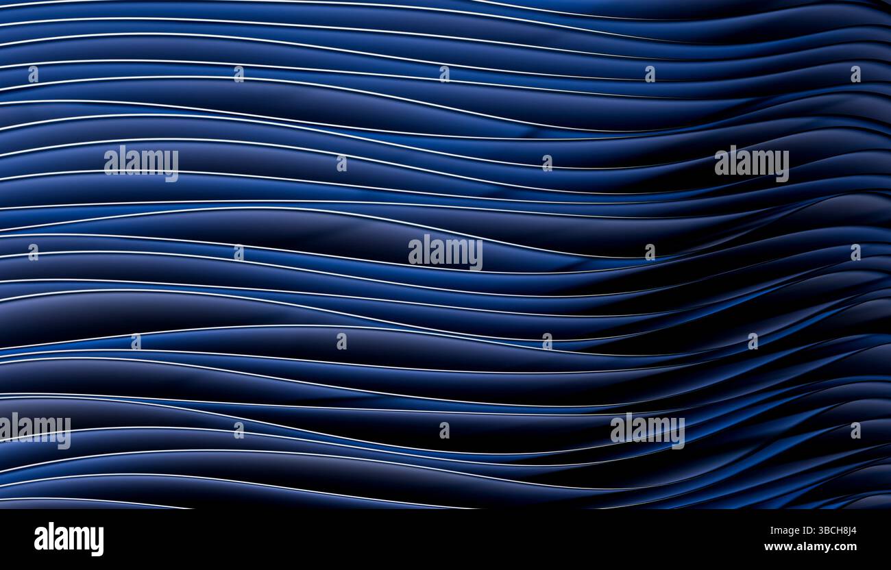 Abstract blue wave-like pattern with glossy surface and flowing lines ...