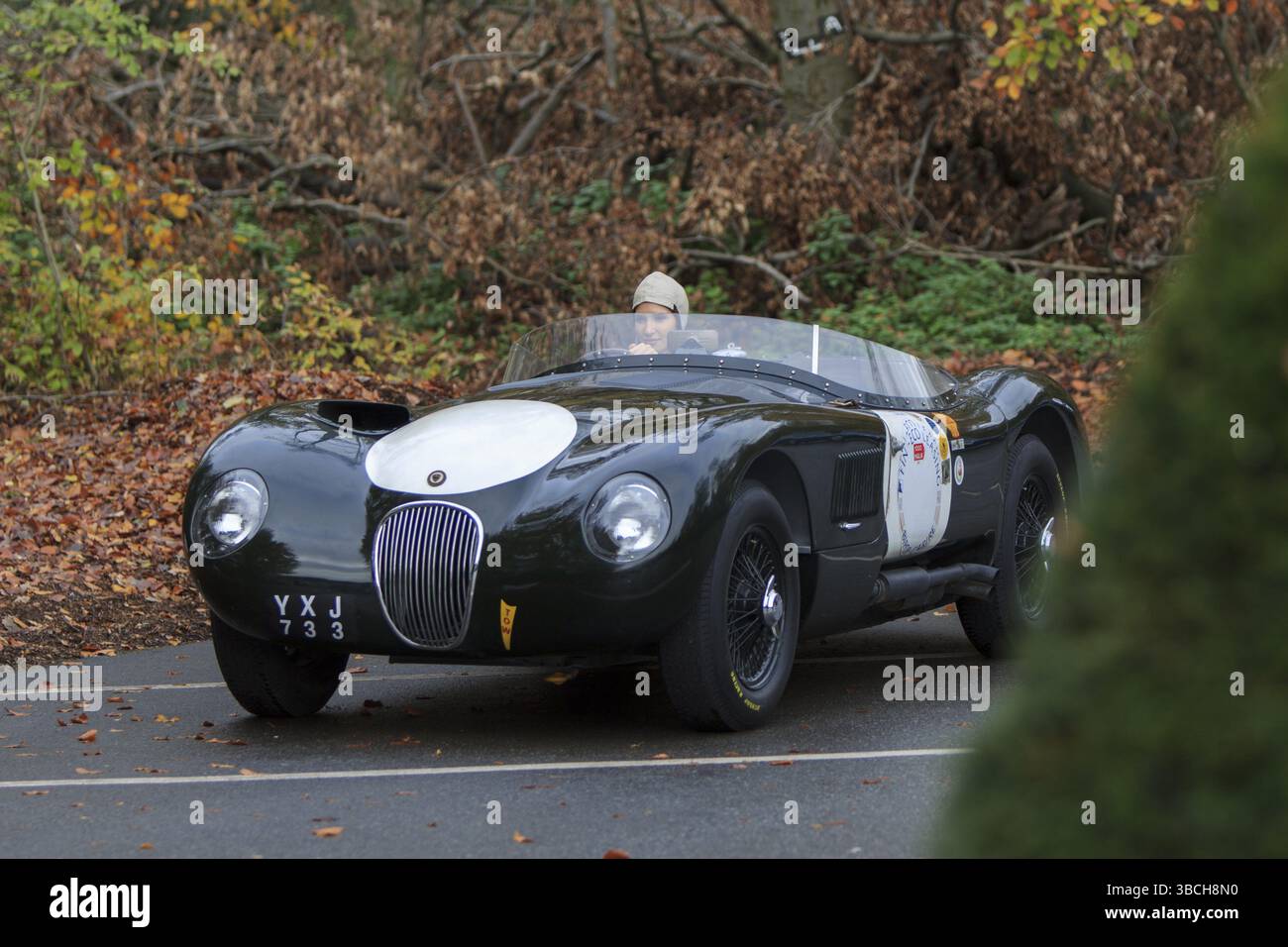 Model Nicole poses in the Jaguar C-Type, winner of the 24 Hours of Le ...