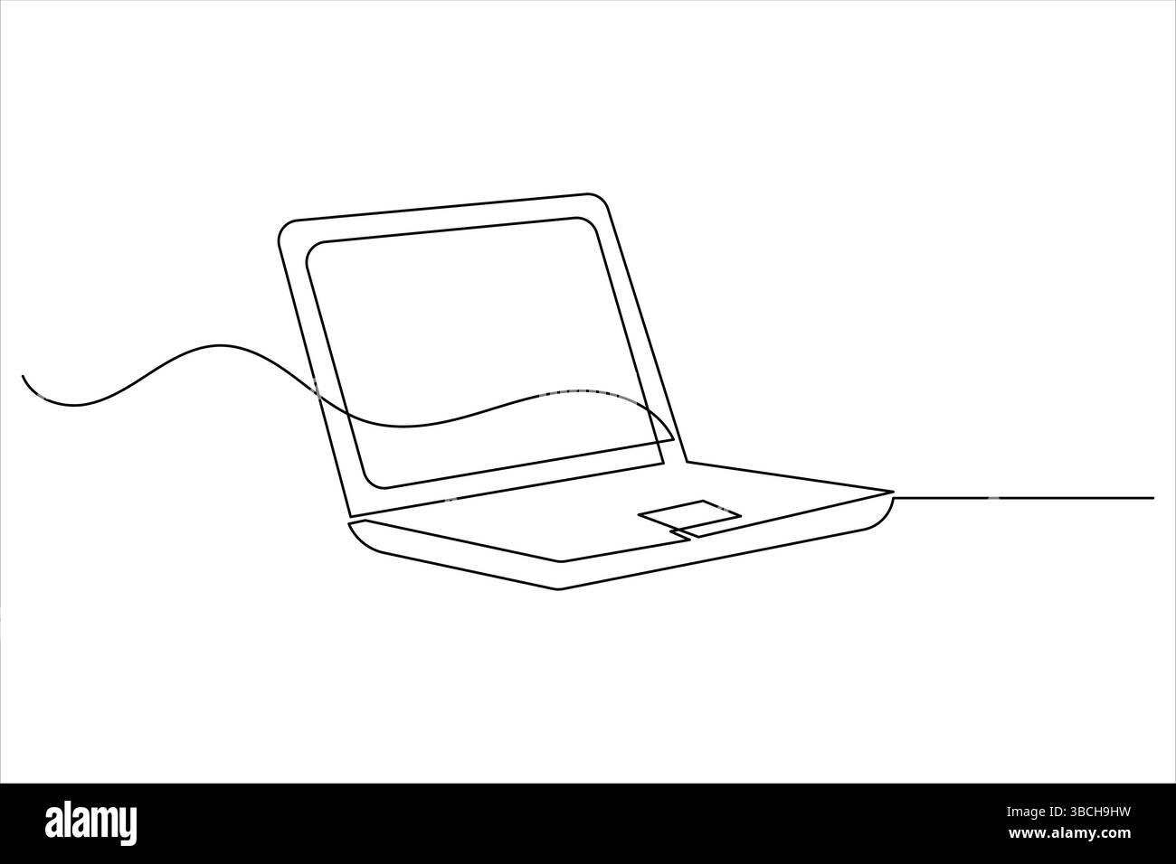 Laptop computer continuous one line drawing with isolate simple outline ...