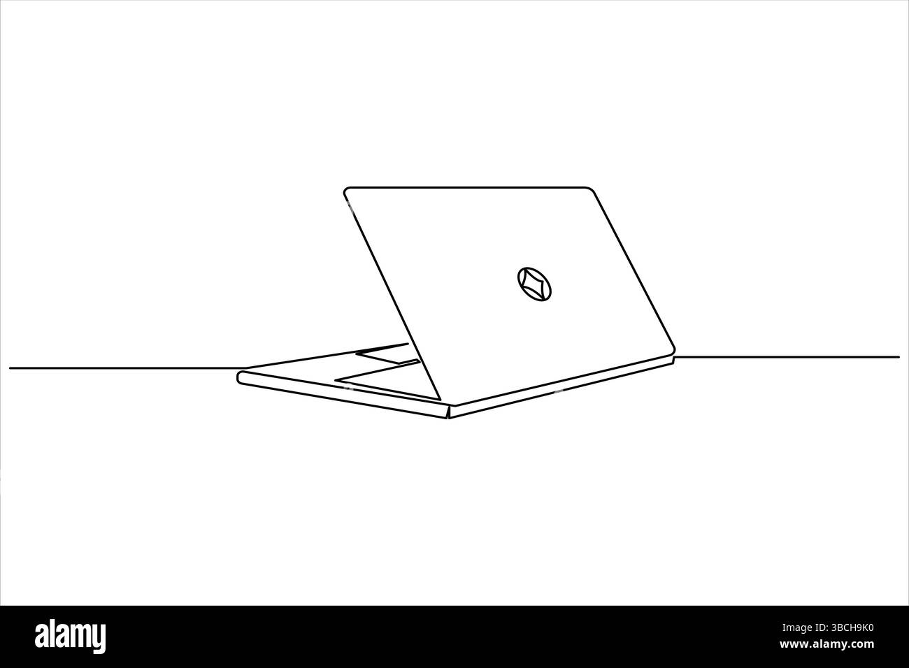 Laptop computer continuous one line drawing with isolate simple outline ...
