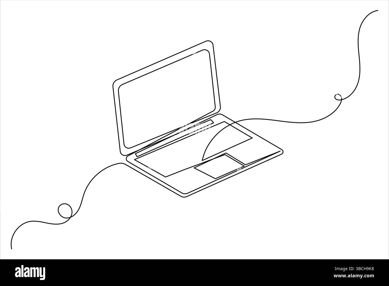 Laptop computer continuous one line drawing with isolate simple outline ...