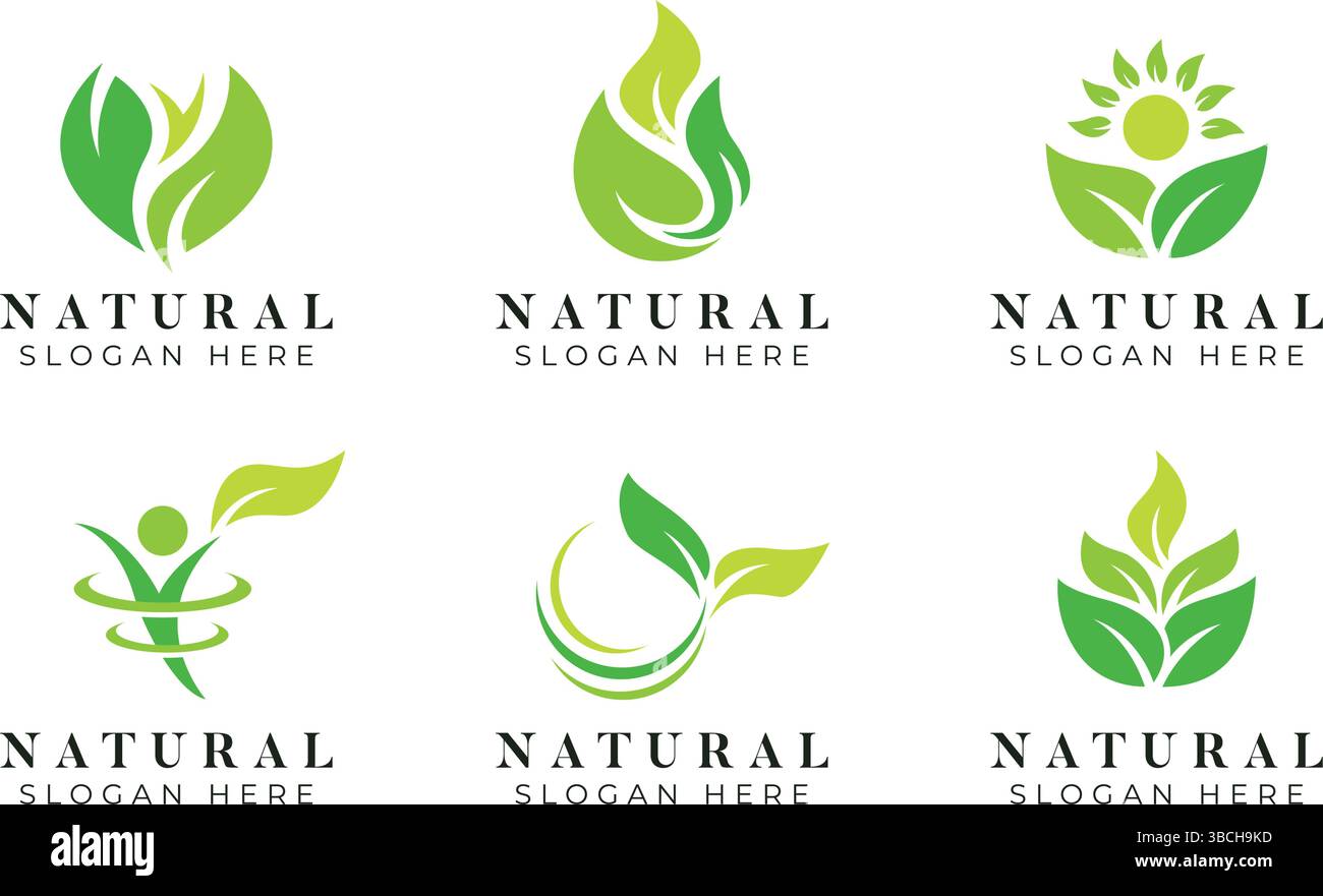 Abstract Green Leaf Logo Natural Healthy Lifestyle Template Stock ...
