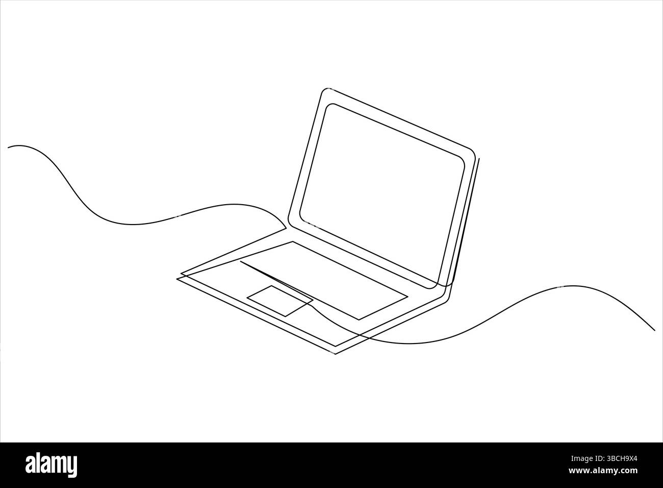 Laptop computer continuous one line drawing with isolate simple outline ...