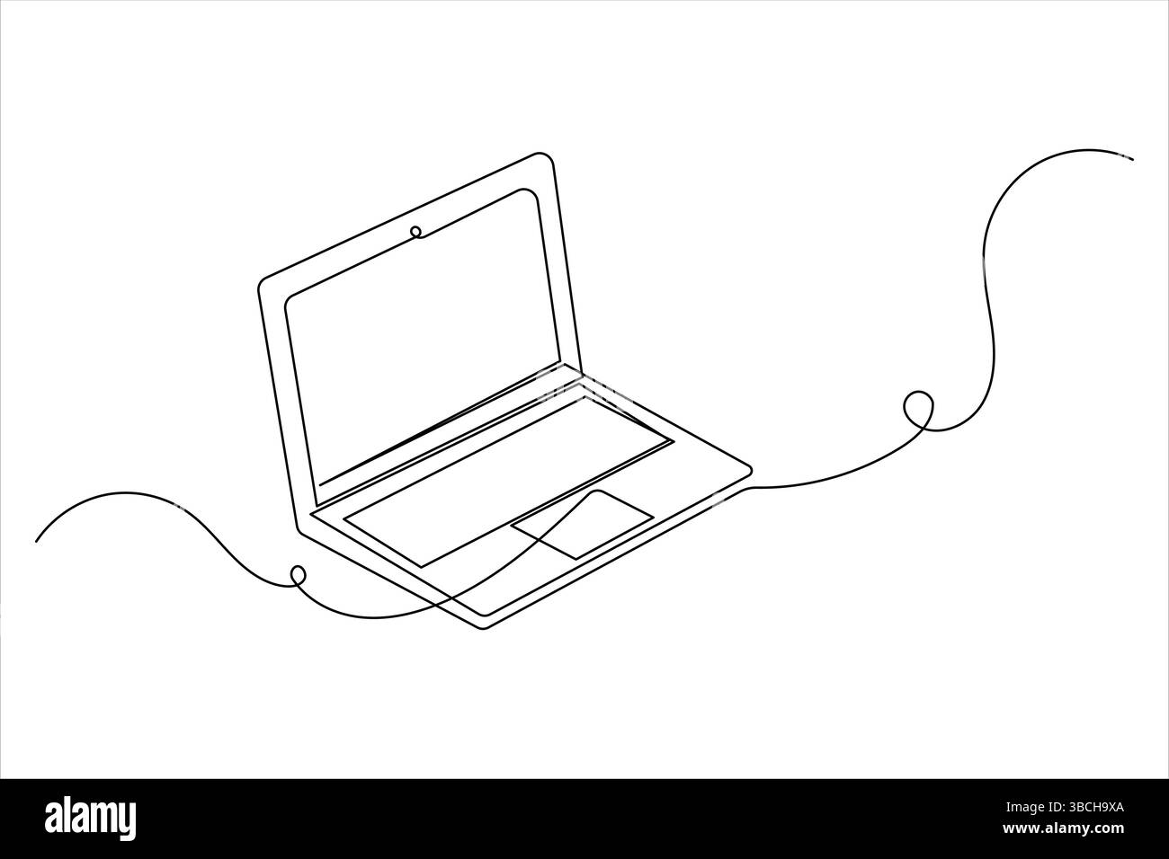 Laptop computer continuous one line drawing with isolate simple outline ...