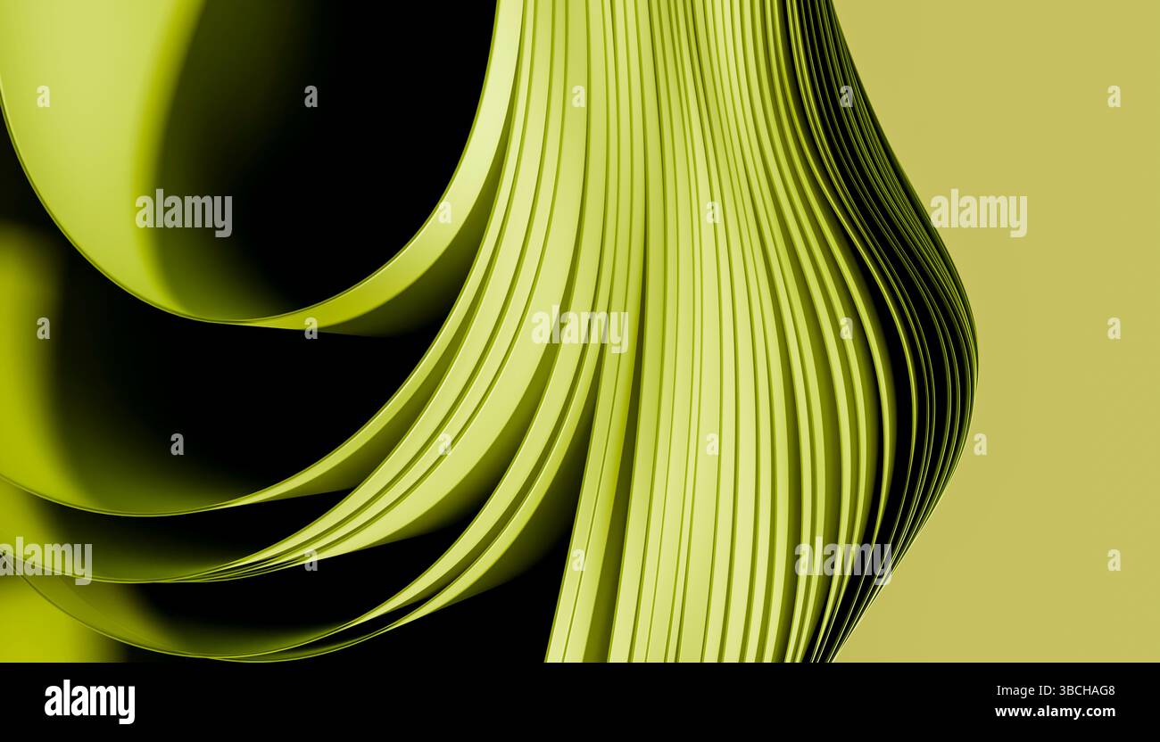 Abstract yellow and black flowing ribbons with smooth curves and a ...