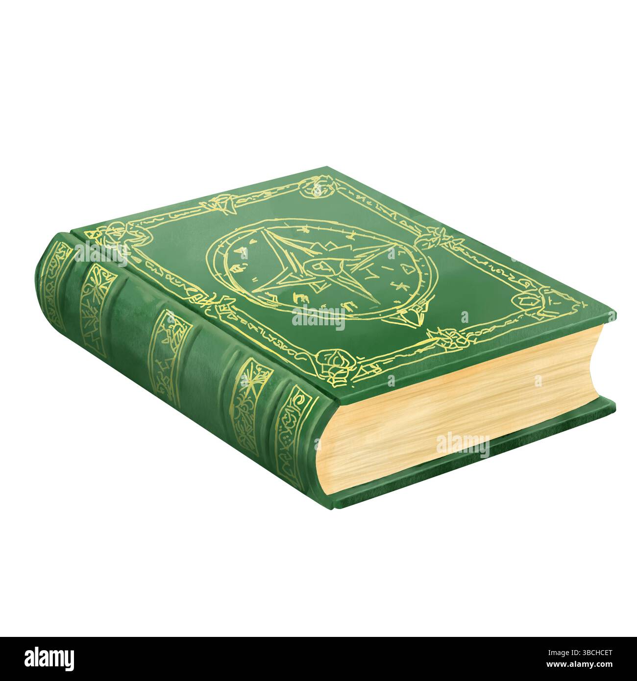 Grimoire, a book of witchcraft spell. Watercolor illustration. The ...