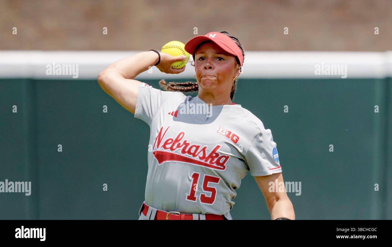 Nebraska utility Kennadi Williams (15) throws during an NCAA regional ...