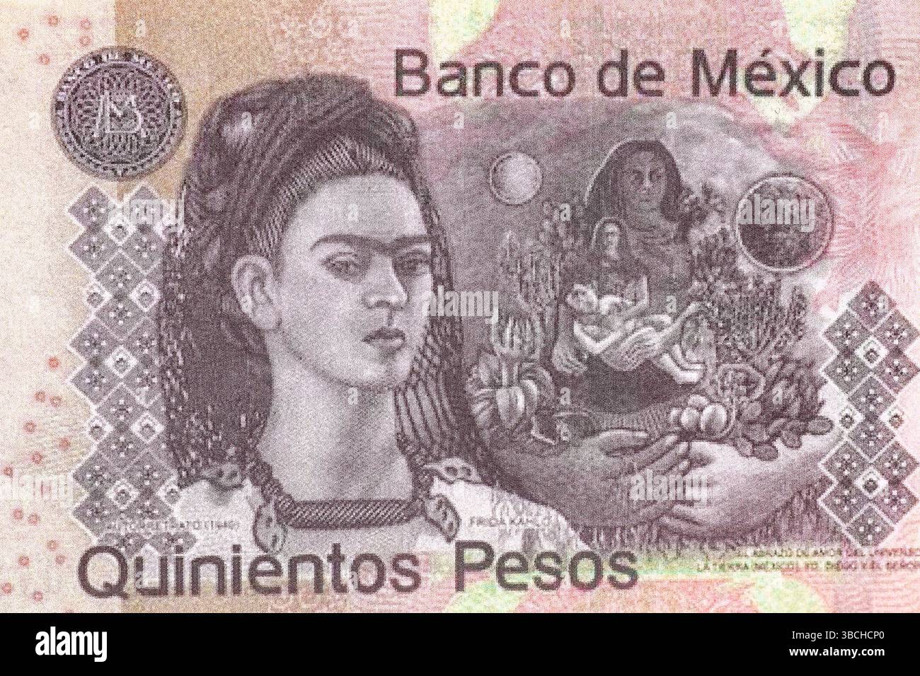 Mexican 500 peso (2010) bill, Frida Kahlo. Mexico money currency Stock ...
